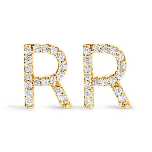 HAUS OF BRILLIANCE 10k Gold 1/10 Cttw Diamond Initial Stud Earring - Yellow Gold | R
